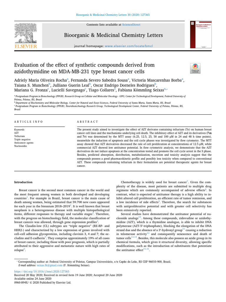 Bioorganic & Medicinal Chemistry Letters 30 (2020) 127365 | PDF ...