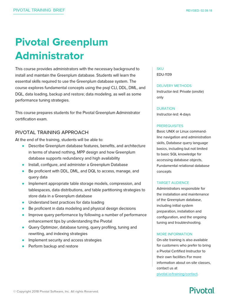 Pivotal Greenplum Administrator Training Brief | PDF | Databases | Software