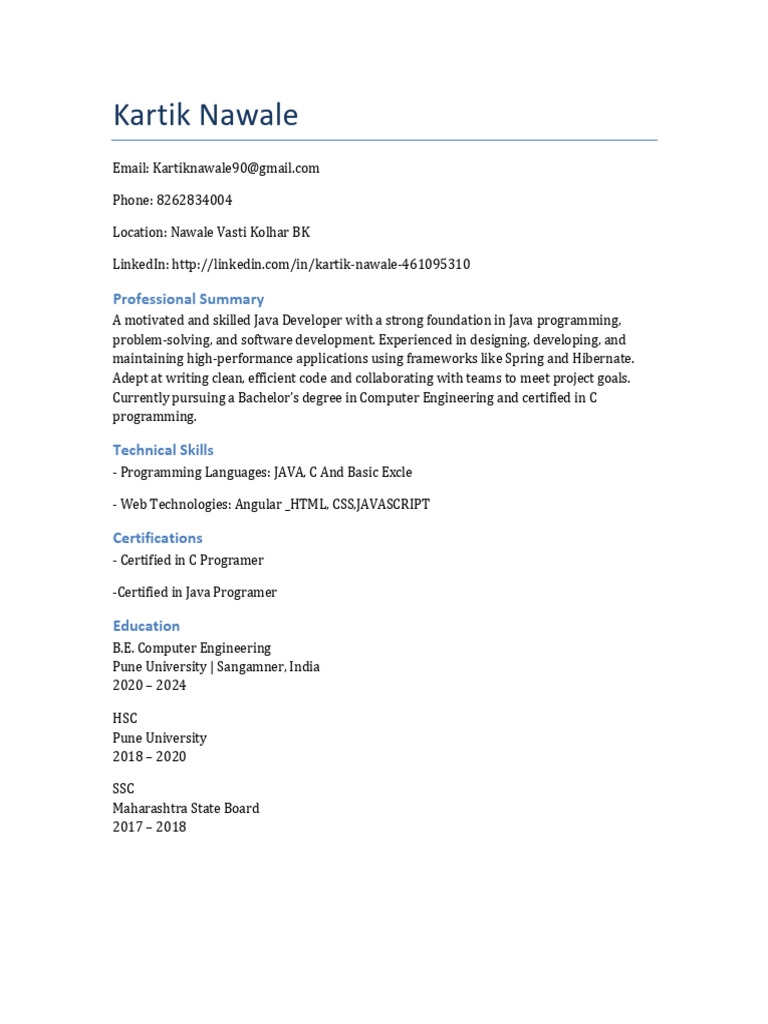 Kartik Nawale Resume | PDF