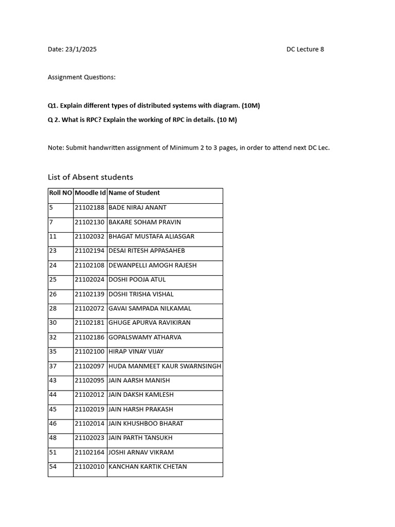 DC Lecture 8 Assignment | PDF