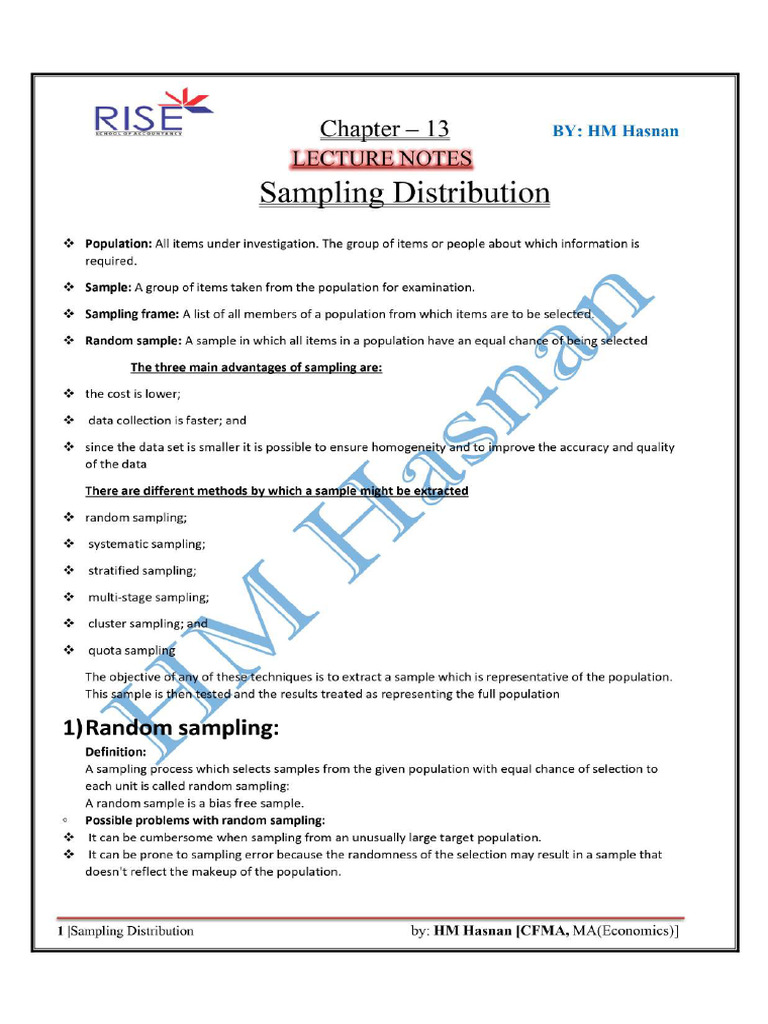CH-13 Sampling Distribution Lecture Notes BY HM Hasnan | PDF