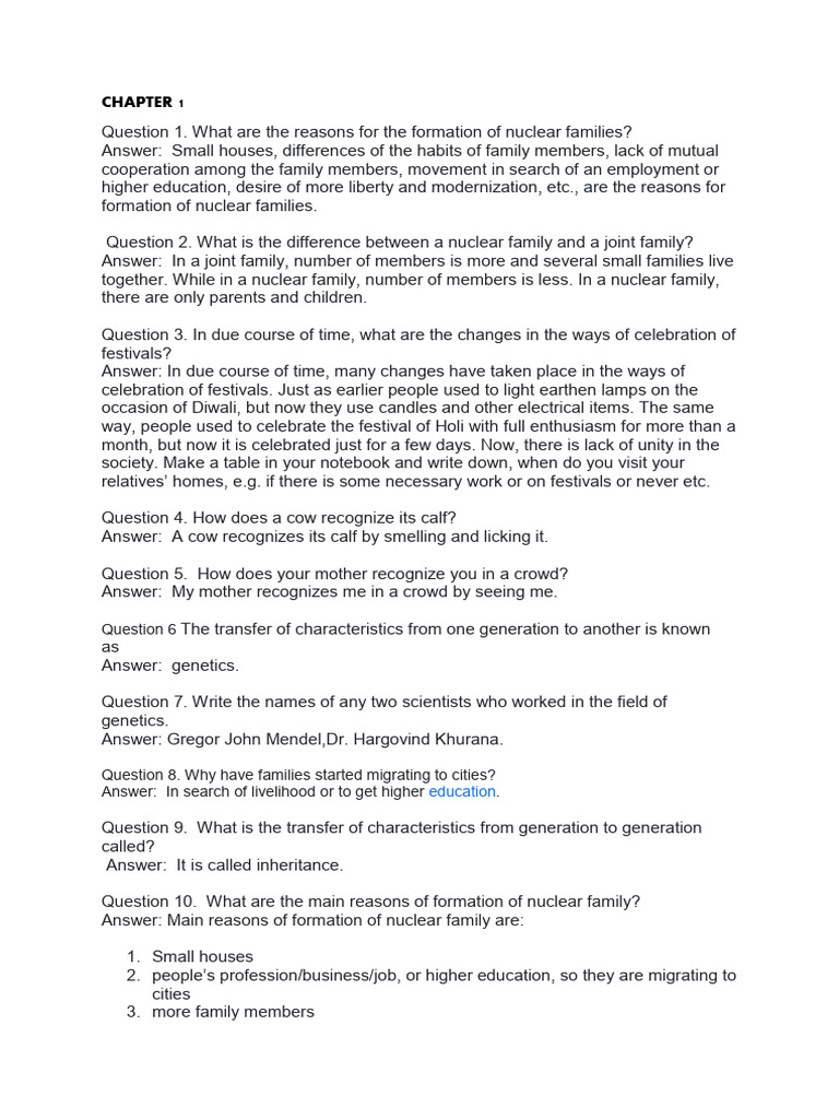CHAPTER 1 EVS Class5 | PDF | Family | Heredity
