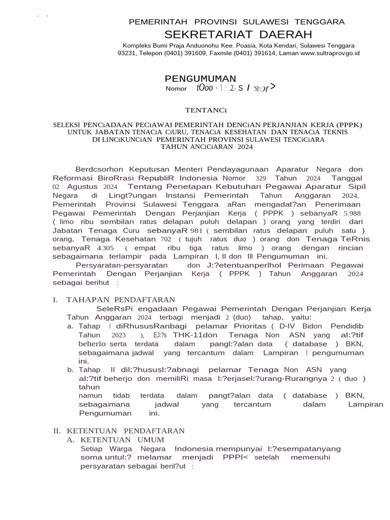 Pengumuman PPPK Prov. Sultra 2024 | PDF