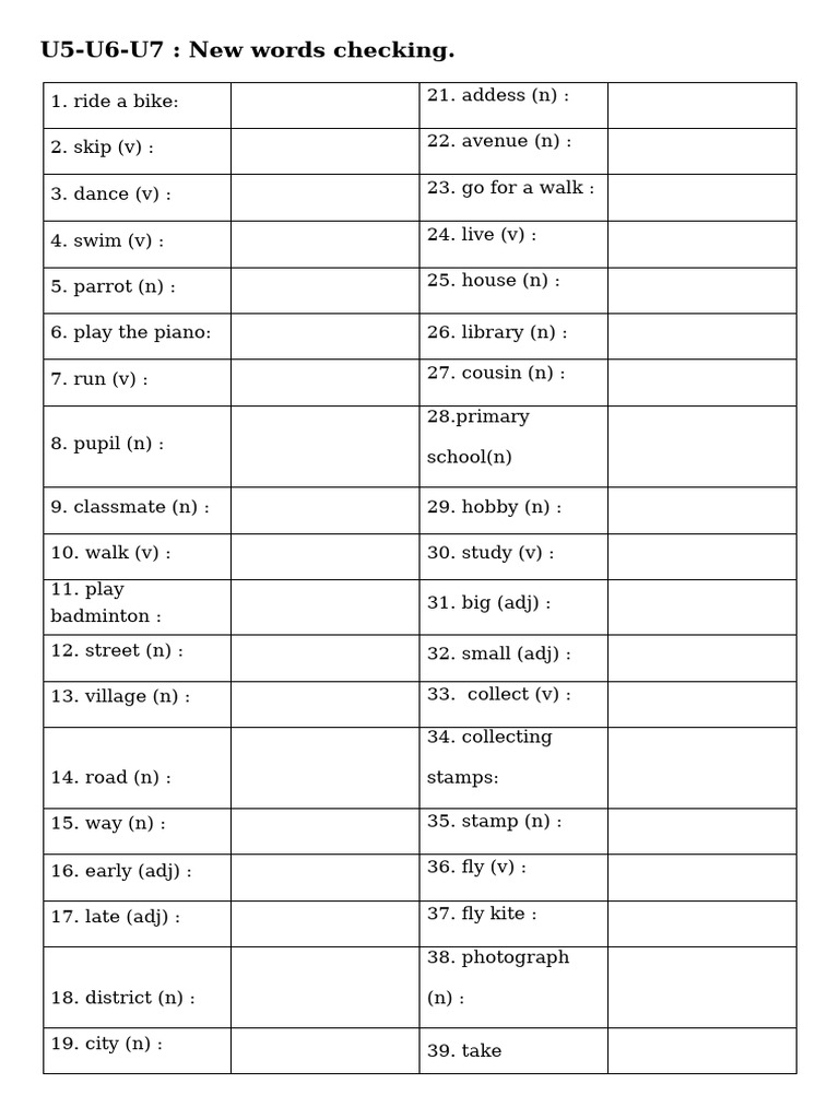 Vocabulary Check for Kids U5-U7 | PDF