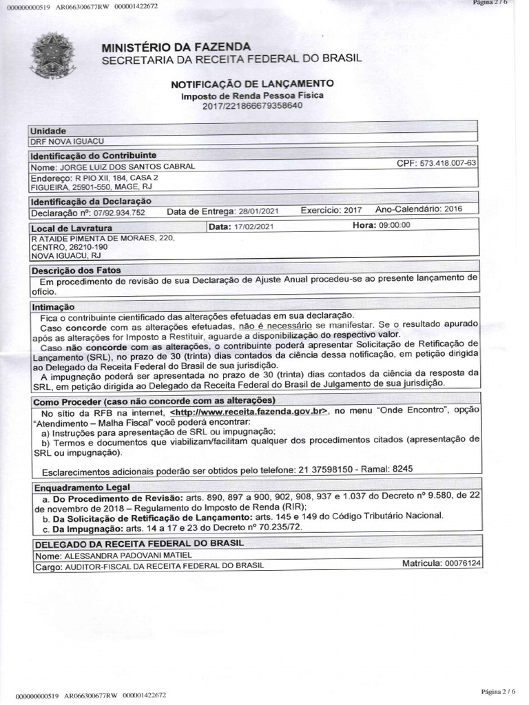 Documentos IRPF Jorge Luiz Dos Santos Cabral | PDF