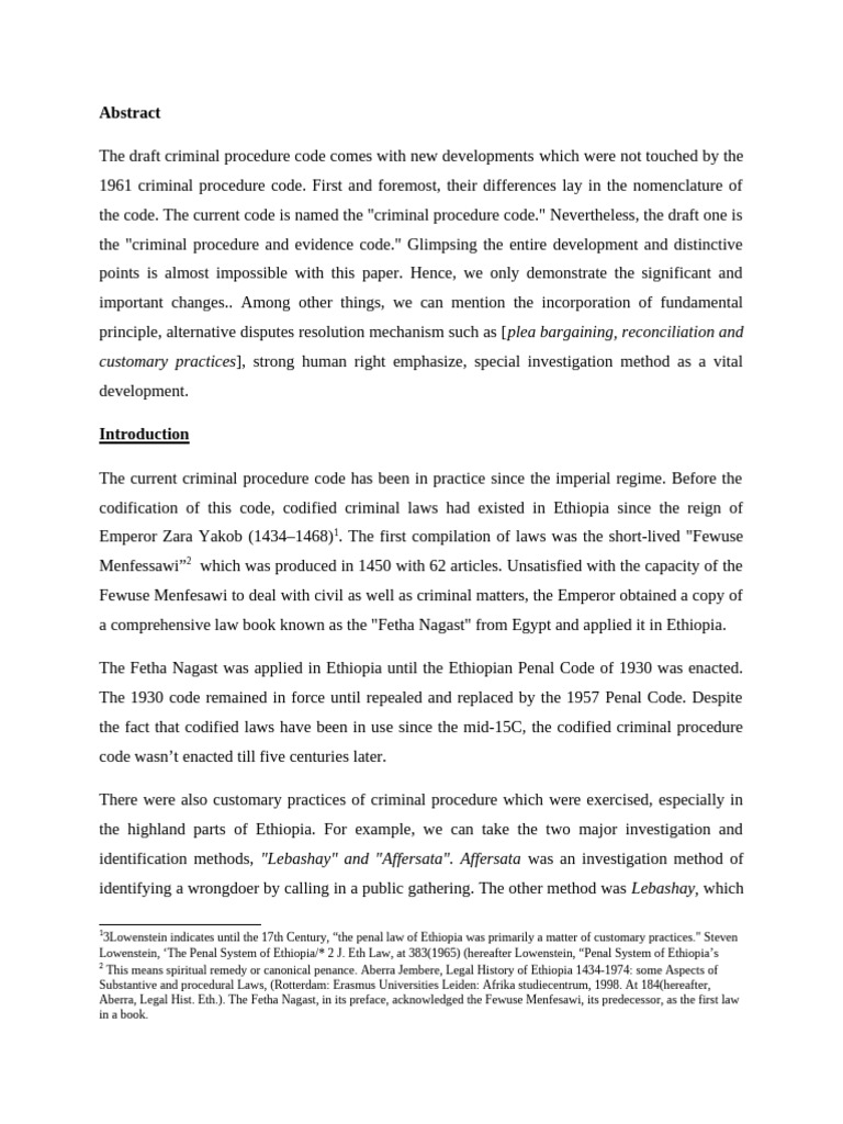 Ethiopia's Draft Criminal Procedure Code Changes | PDF | Criminal ...