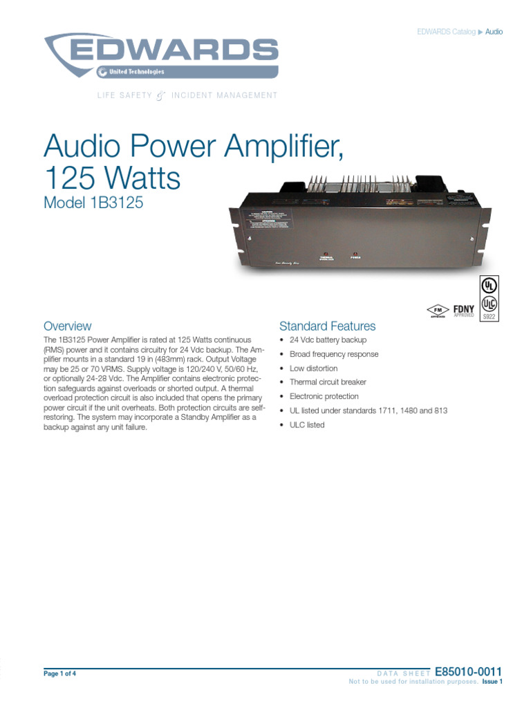 E85010-0011 - 125 Watt Audio Power Amplifier | PDF | Amplifier | Electronic Engineering