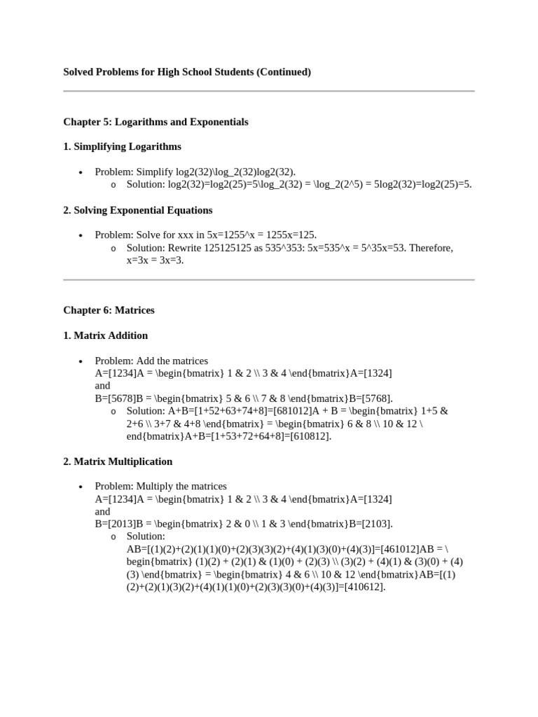 Logarithm and Matrix Problem Solutions | PDF