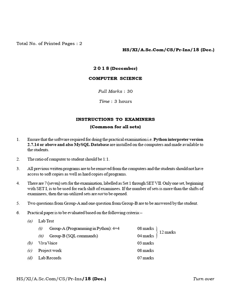 Computer Science Inctruction Practical | PDF | Sql | Python ...