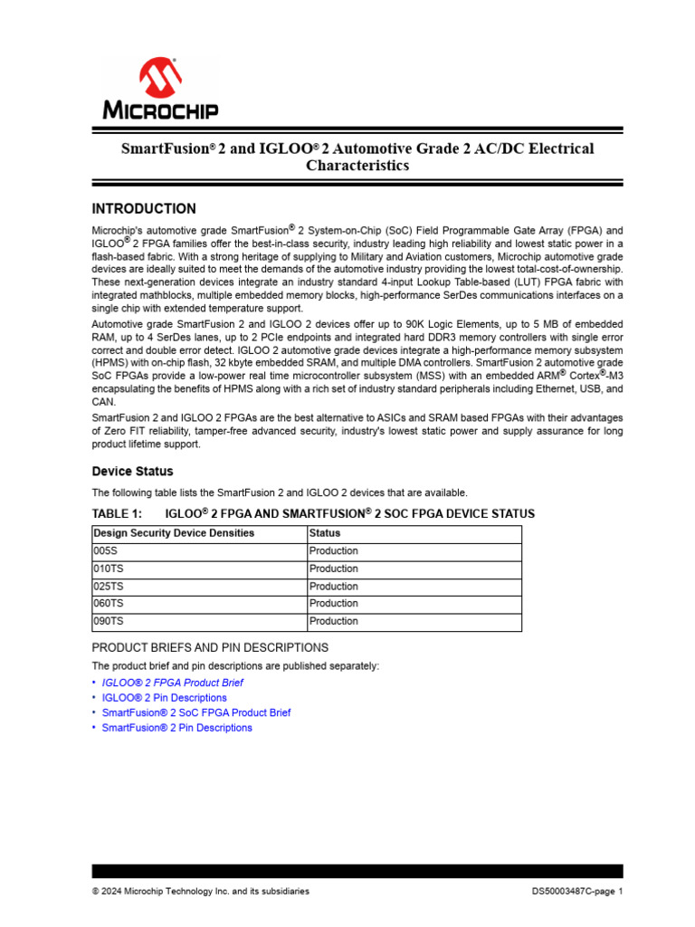 SmartFusion 2 and IGLOO 2+automotive Grade 2 AC DC Electrical 50003487 | PDF | Field ...