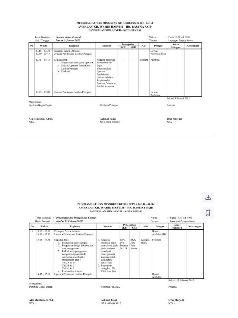 Contoh Program Latihan Mingguan Pramuka Penegak | PDF