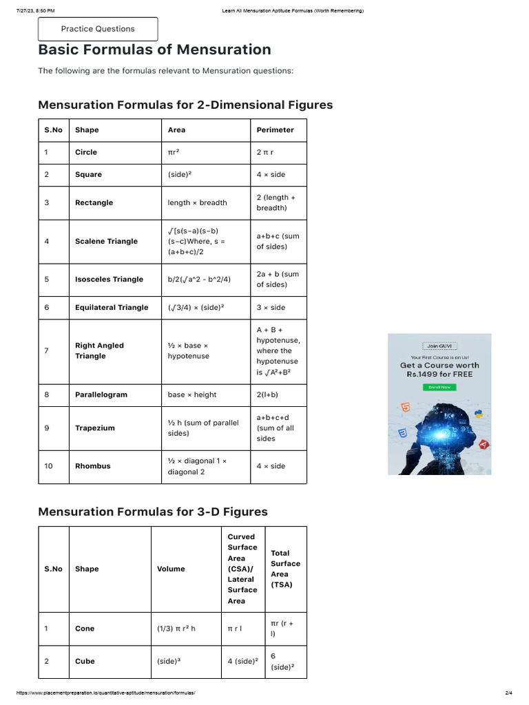 mensuration | PDF | Area | Triangle
