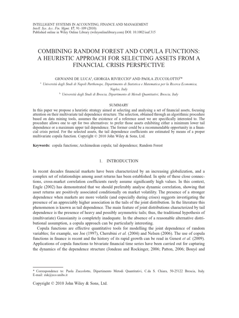 Combining Random Forest and Copula Functions, de Luca | PDF | Probability Theory | Statistical ...