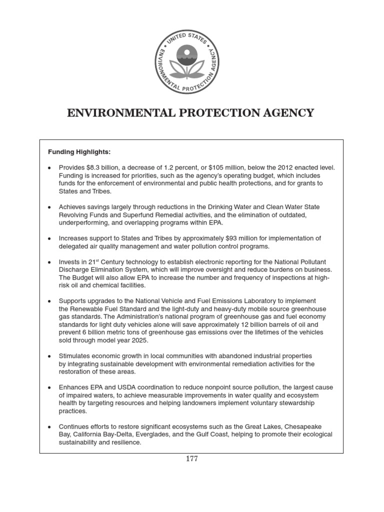 Environmental Protection Agency Budget Proposal | Download Free PDF ...