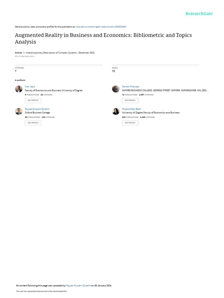 AR in Business: Bibliometric Analysis | PDF | Augmented Reality | Cloud Computing