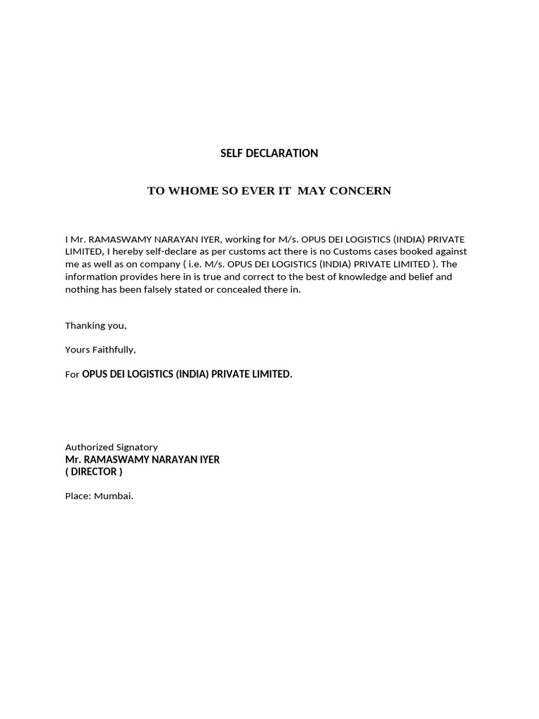 Self Declaration - Opus | PDF
