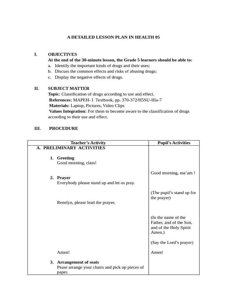 Detailed Lesson Plan in Health 5 (q3) | PDF | Stimulant | Psychoactive ...