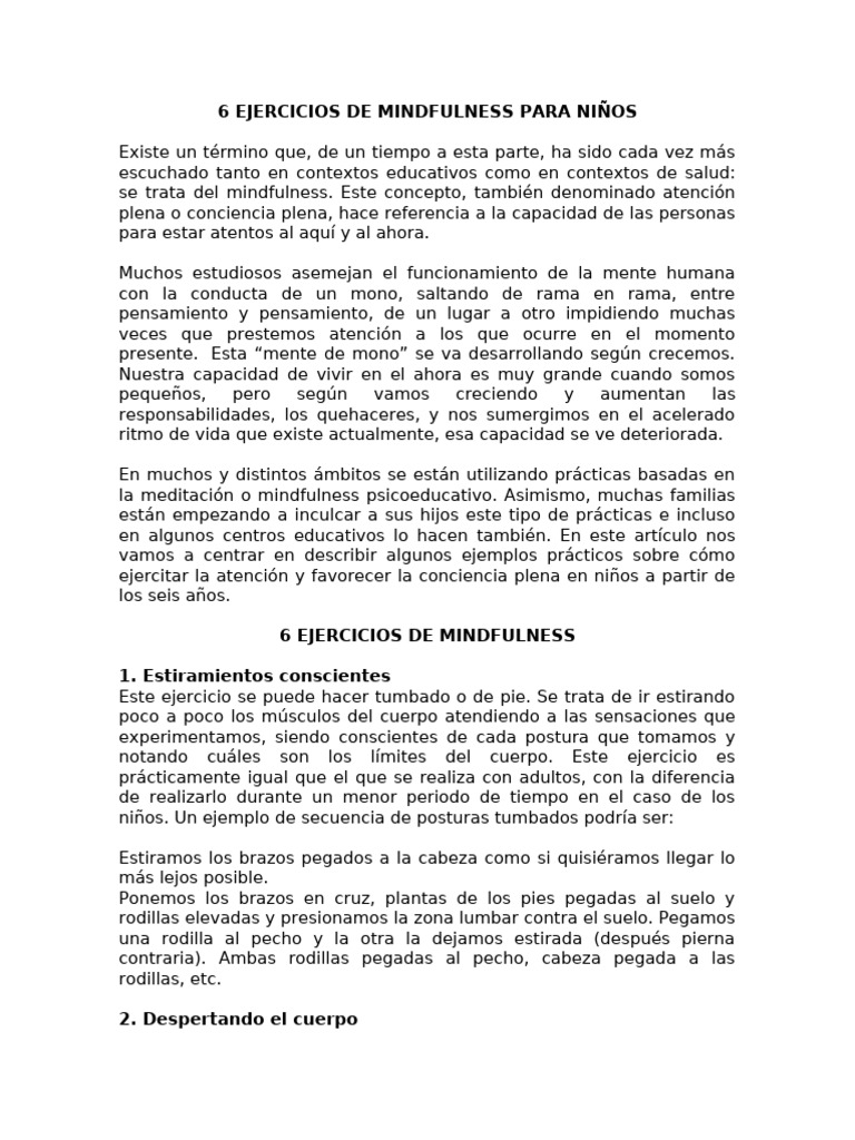Mindfulness: 6 Ejercicios para Niños | PDF | Atención plena | Mente
