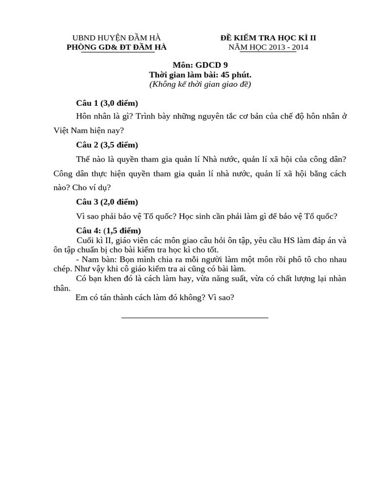 De Kiem Tra Gdcd 9 Ki II | PDF