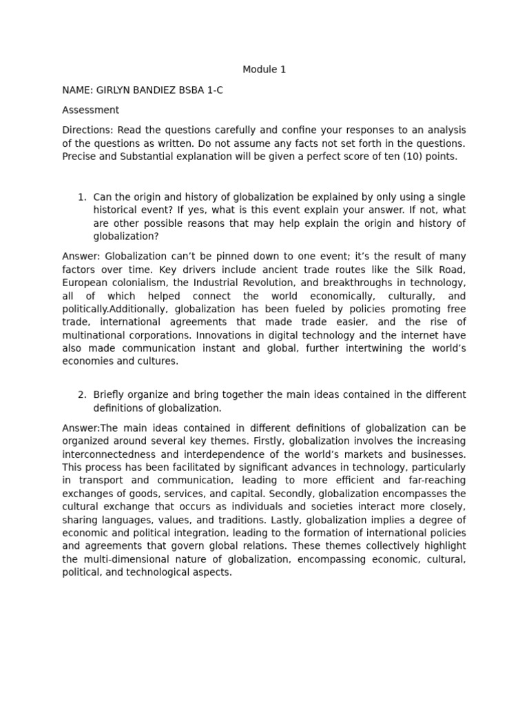 Module 1 Assessment | PDF | Globalization | Economic Inequality
