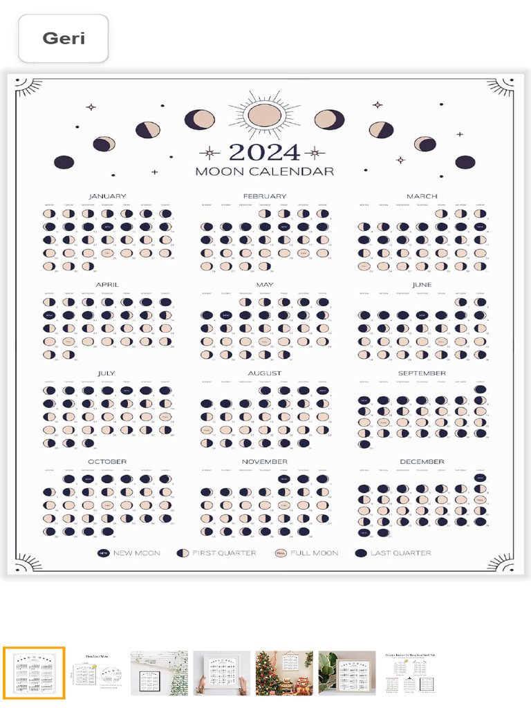 Ay Evresi Takvimi 2024 - Dolunay Döngüsü Takvimi, 35 X 40 CM Asılabilir ...