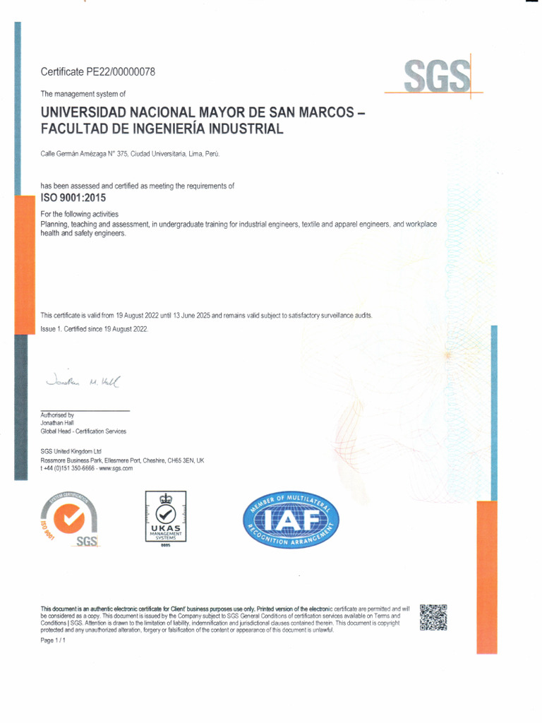 Certificado SGS 9001 | PDF