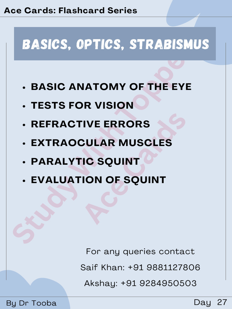 Ace Cards - Ophthalmology - Basics, Optics, Strabismus | PDF