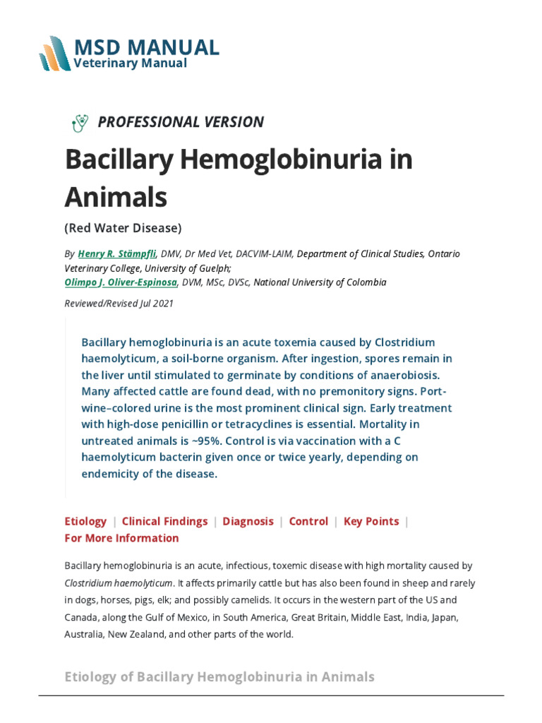 Bacillary Hemoglobinuria in Cattle | PDF | Liver | Anemia