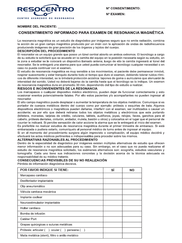 Consentimiento Informado RM | PDF