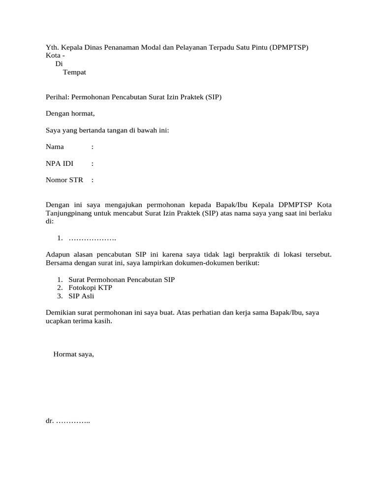 Surat Pencabutan SIP | PDF