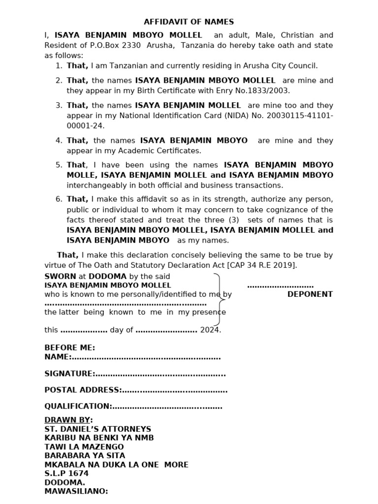 Affidavit of Name | PDF