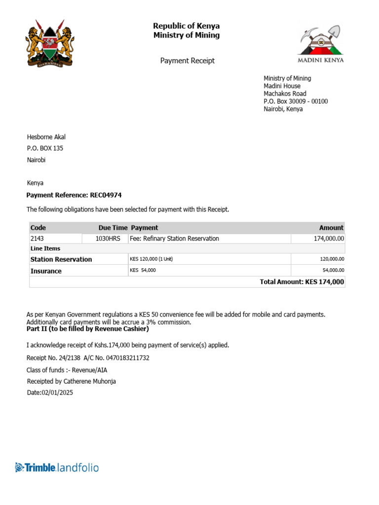 Kenya Mining Payment Receipt | PDF