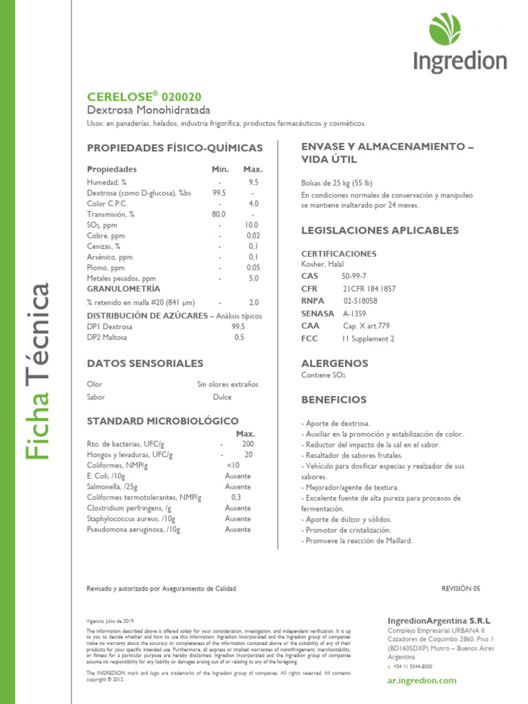 Ficha Técnica-Cerelose 020020 v05 | PDF | Conjuntos de elementos ...
