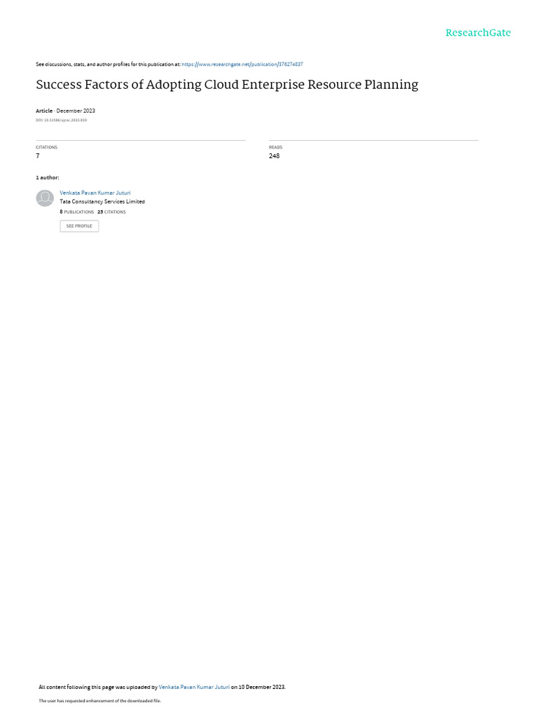 Success Factors of Adopting Cloud Enterprise Resource Planning | PDF | Enterprise Resource ...