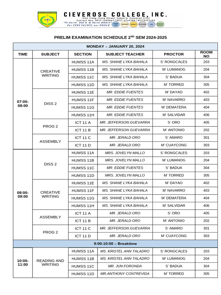Prelim Examination Schedule 2nd Sem 2024 2025 | PDF
