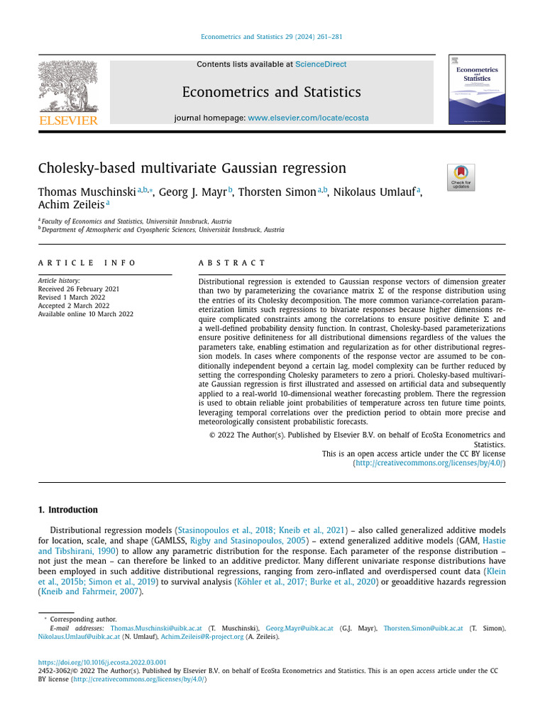 Cholesky-based multivariate Gaussian regression | PDF | Regression ...