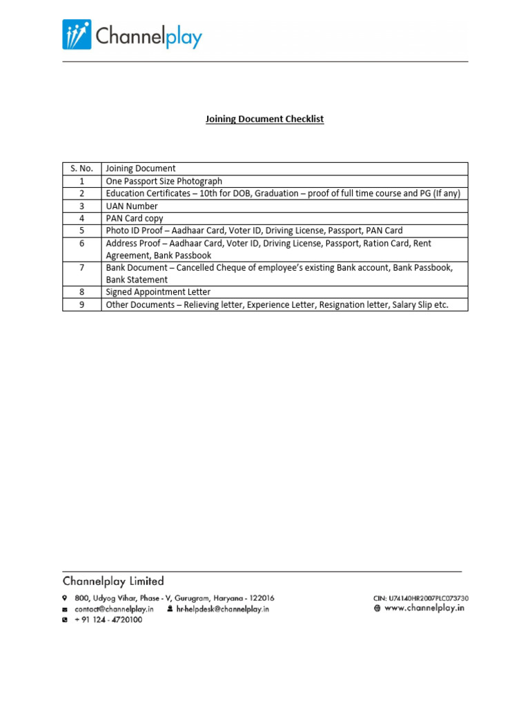 Joining Document Checklist Guide | PDF