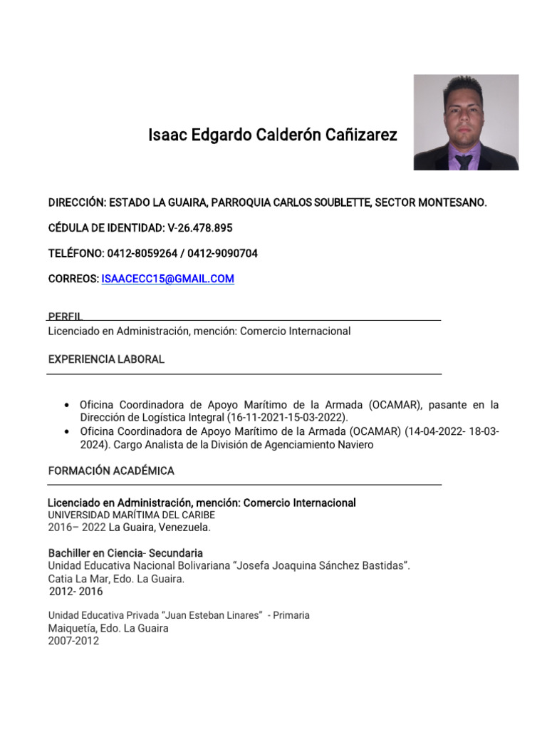 Perfil Profesional de Isaac Calderón | PDF | Venezuela | Economias