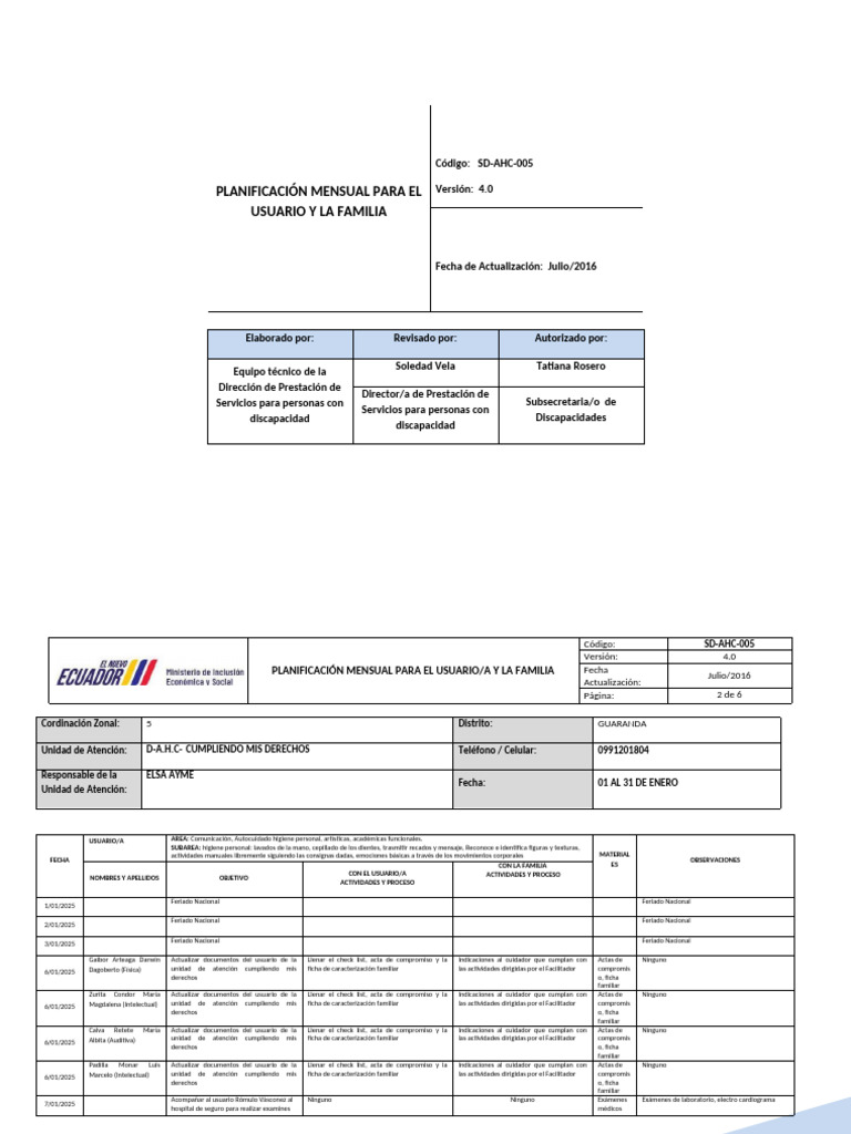 Planificacion Mensual Enero | PDF