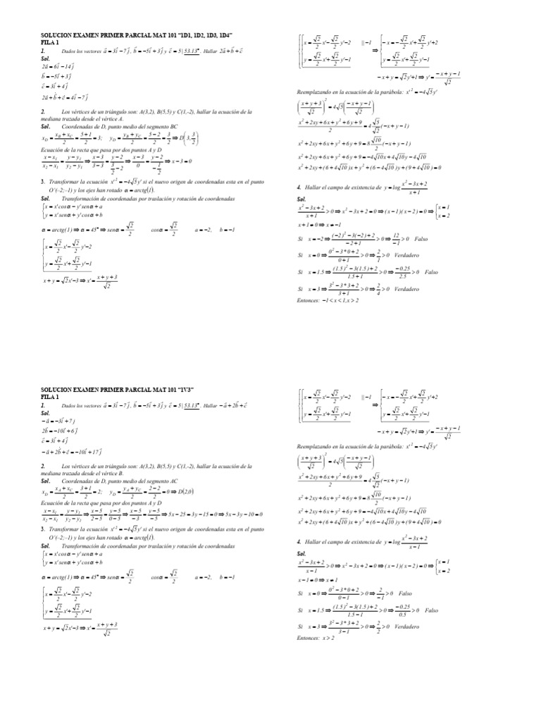 Soluciones Examen MAT 101 | PDF | Movimiento (física) | Geometría del plano euclidiano