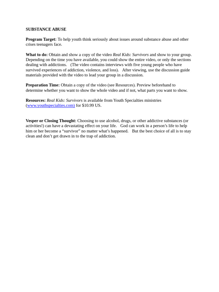 Youth Substance Abuse Program Guide | PDF