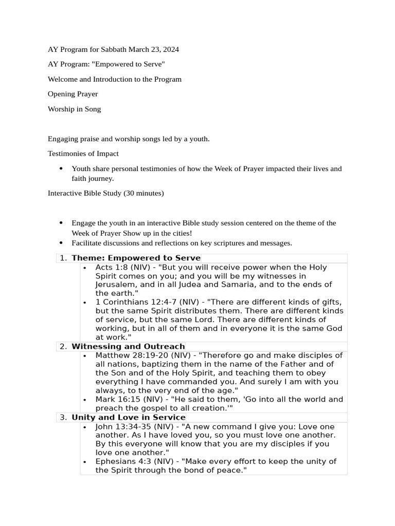 Empowered to Serve: AY Program 2024 | PDF | Acts Of The Apostles ...