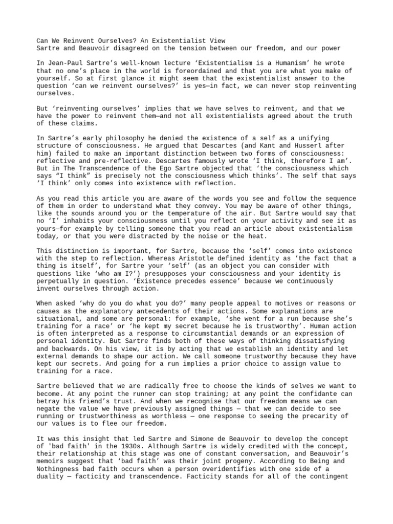 Can We Reinvent Ourselves? An Existentialist View | PDF ...