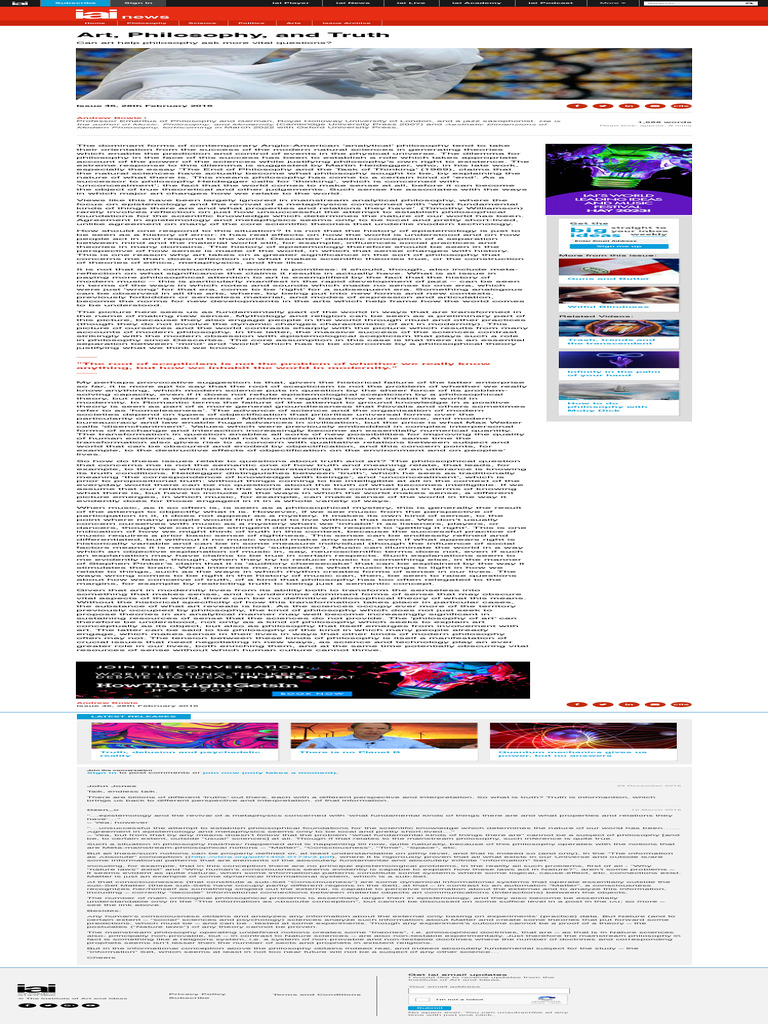 Art, Philosophy, and Truth IAI TV | PDF | Epistemology | Truth