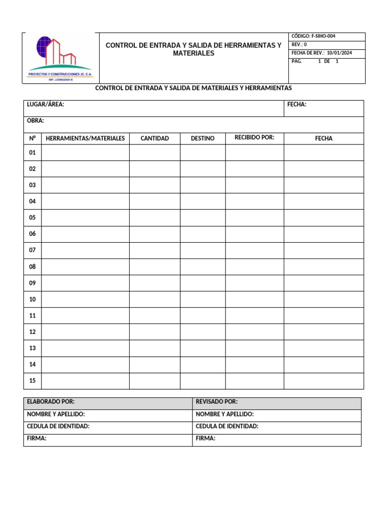 Control de Herramientas y Materiales | PDF