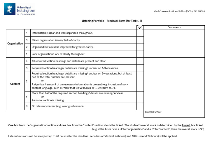 Oral Communication Skills Feedback Form | PDF