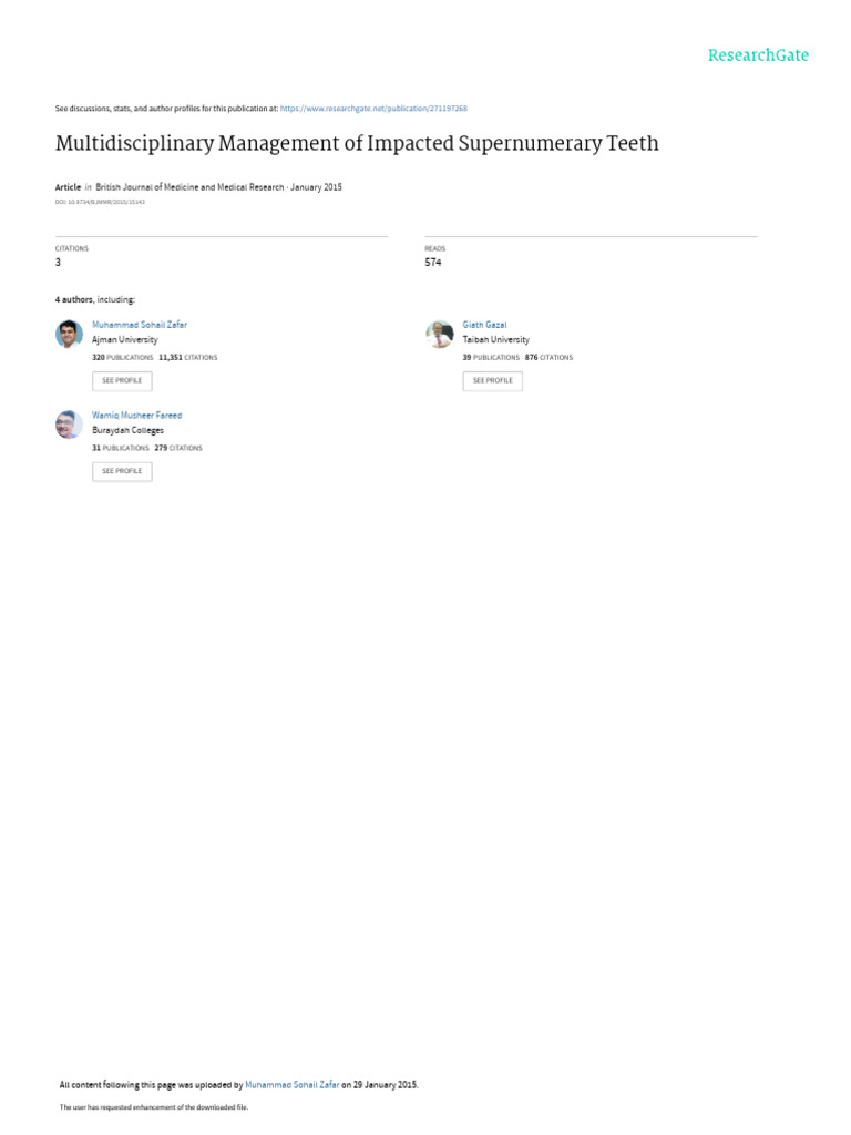 Multidisciplinary Management of Impacted Supernumerary Teeth | PDF ...