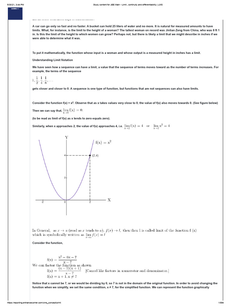 Limit , continuity and differentiability | PDF | Limit (Mathematics) | Function (Mathematics)