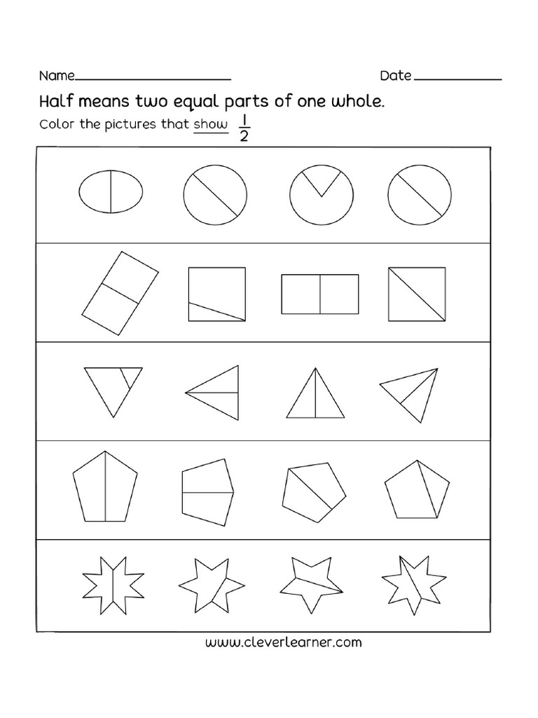 Fractions Half Activity Worksheets Preschool 03 | PDF