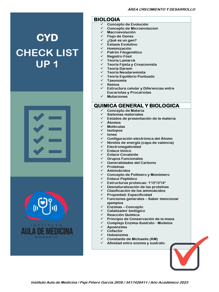 Checklist - Up 1 - Cyd | PDF | Proteínas | Articulación
